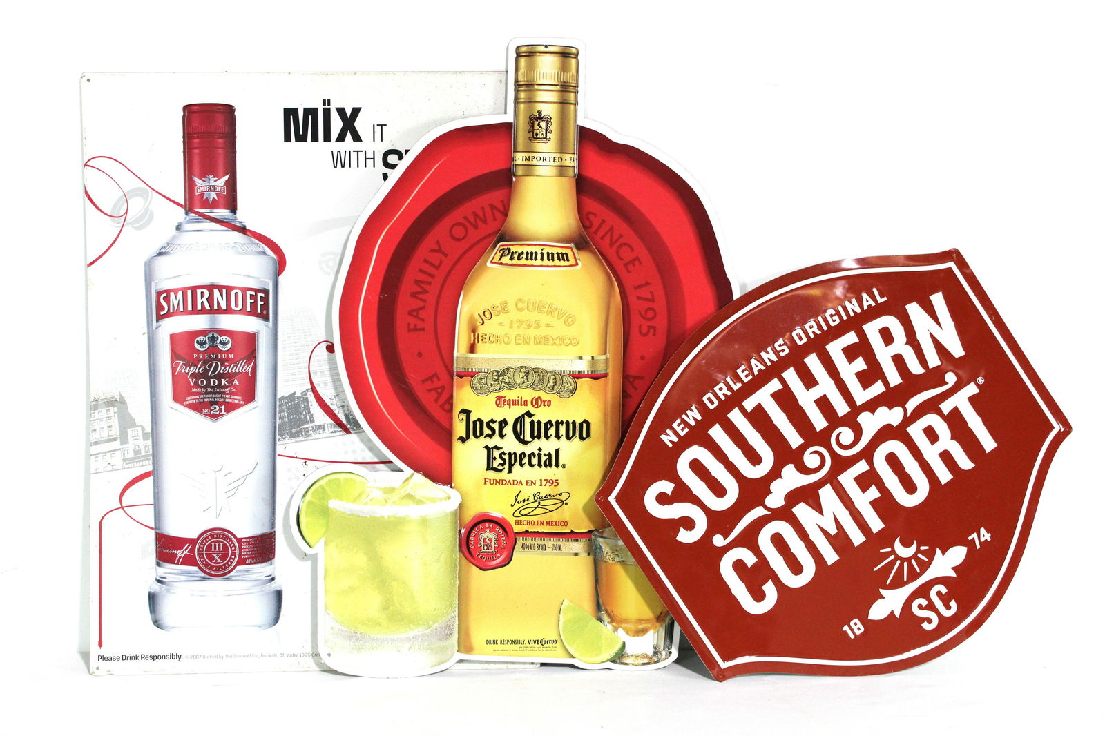 Liquor Tin Tack Signs Incl. Jose Cuervo And Southern Comfort