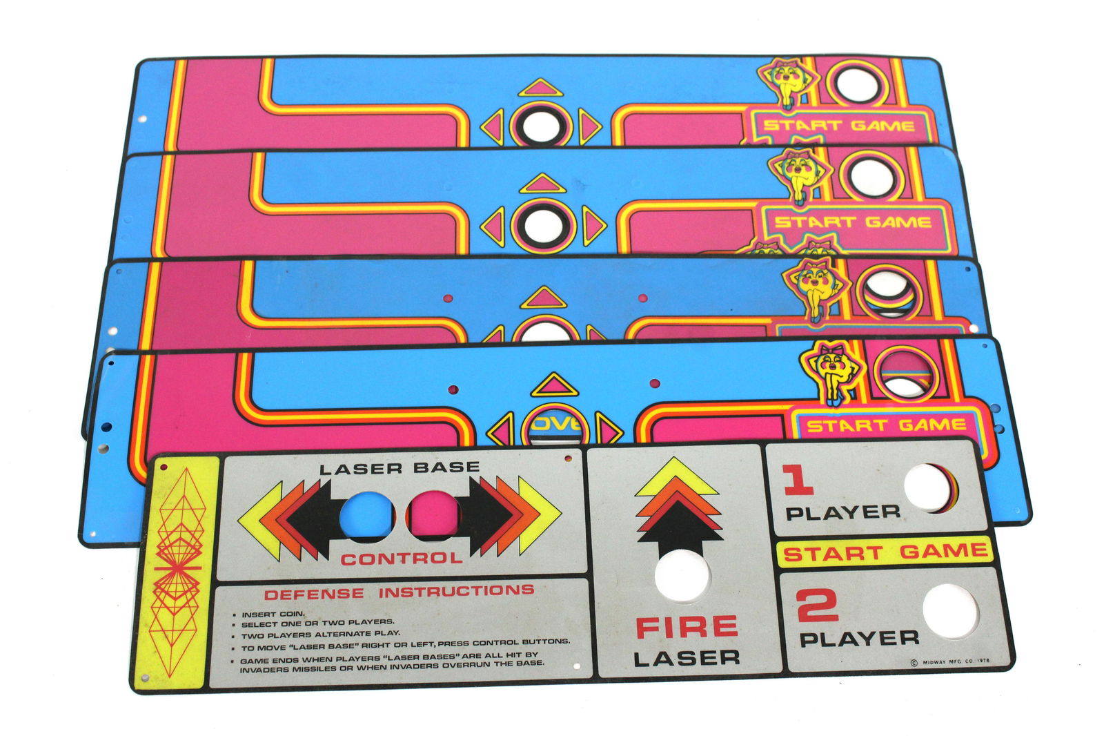 Midway Ms. Pac Man And Space Invaders Control Panel Overlays