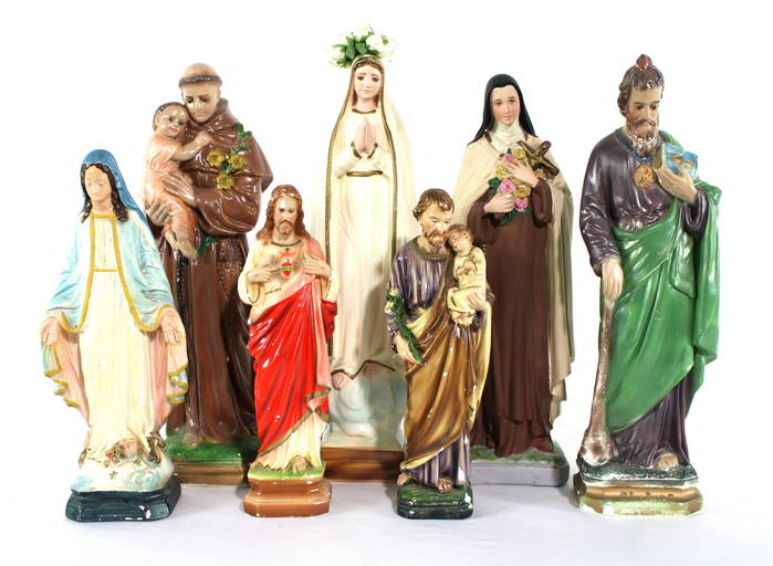 Plaster Religious Statues Including Jesus, St. Jude, Virgin Mary
