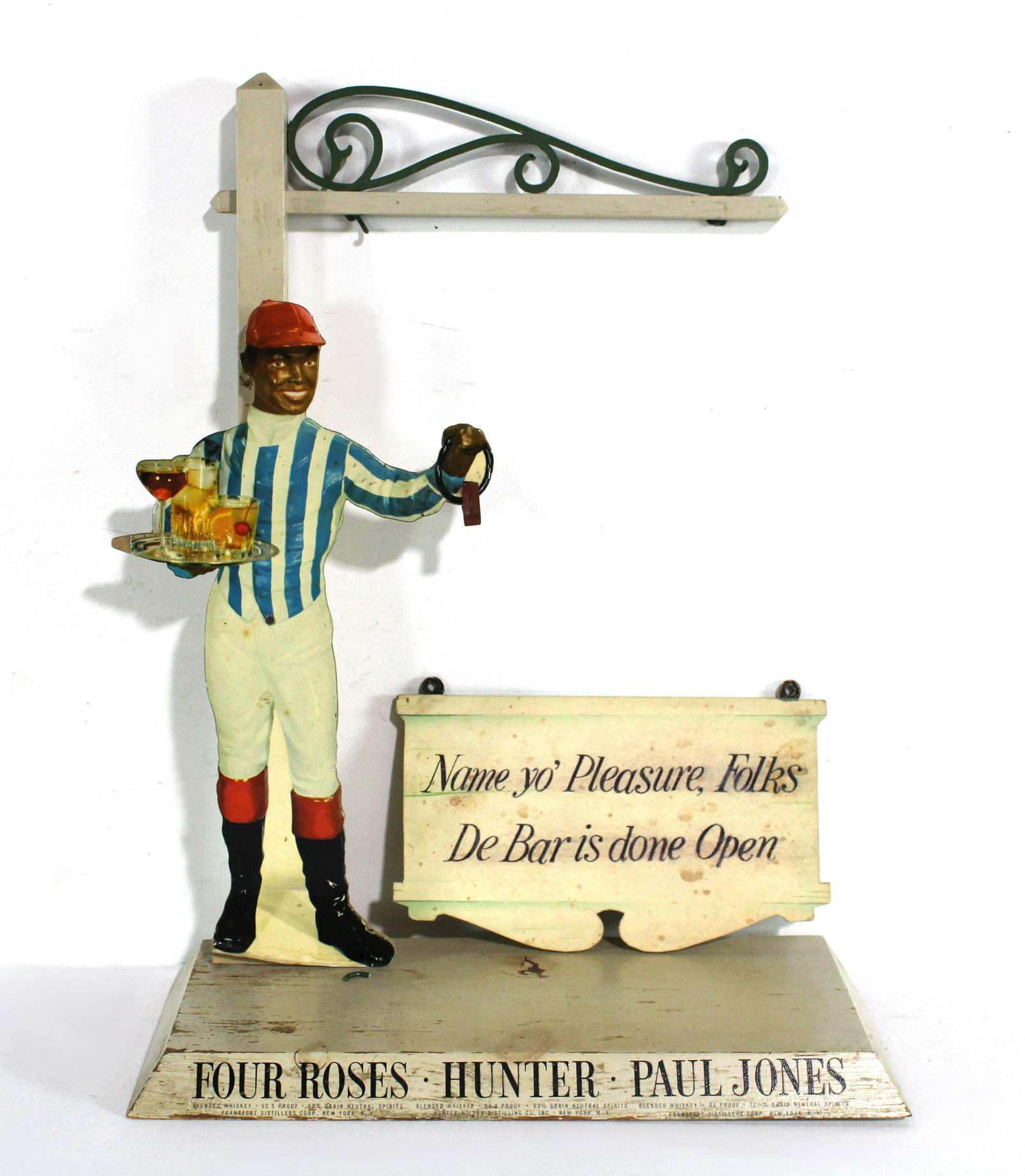 Four Roses Whiskey Jockey Open/ Close Wooden Back Bar Sign