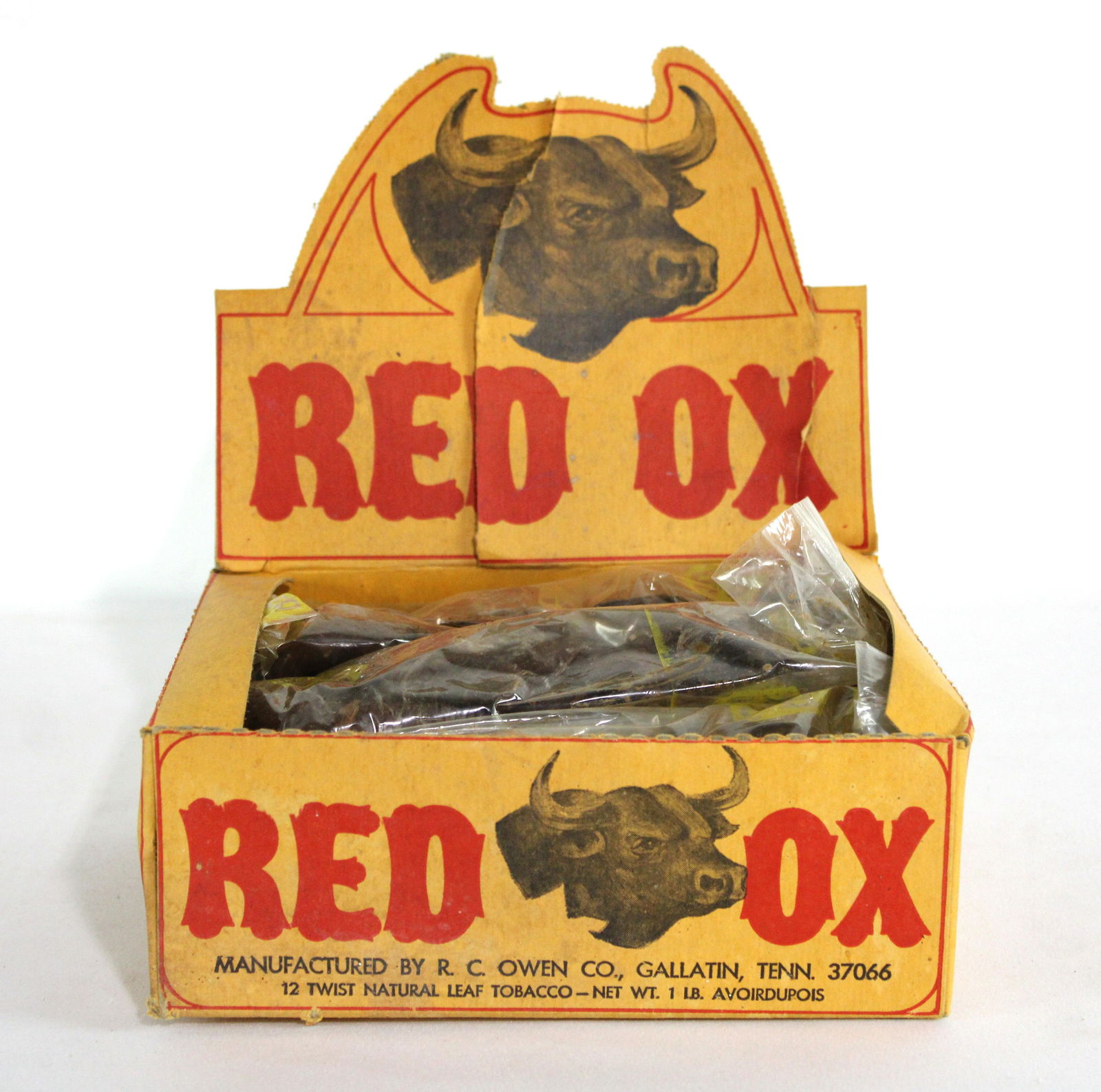 Red Ox Chewing Tobacco Box With Twirls, 1920s Auction
