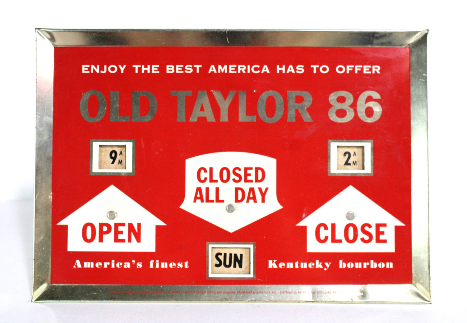 Old Taylor Kentucky Bourbon Open / Close Sign Auction