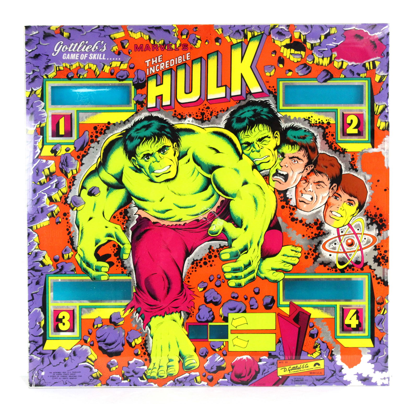 Gottlieb Incredible Hulk Pinball Backglass Auction