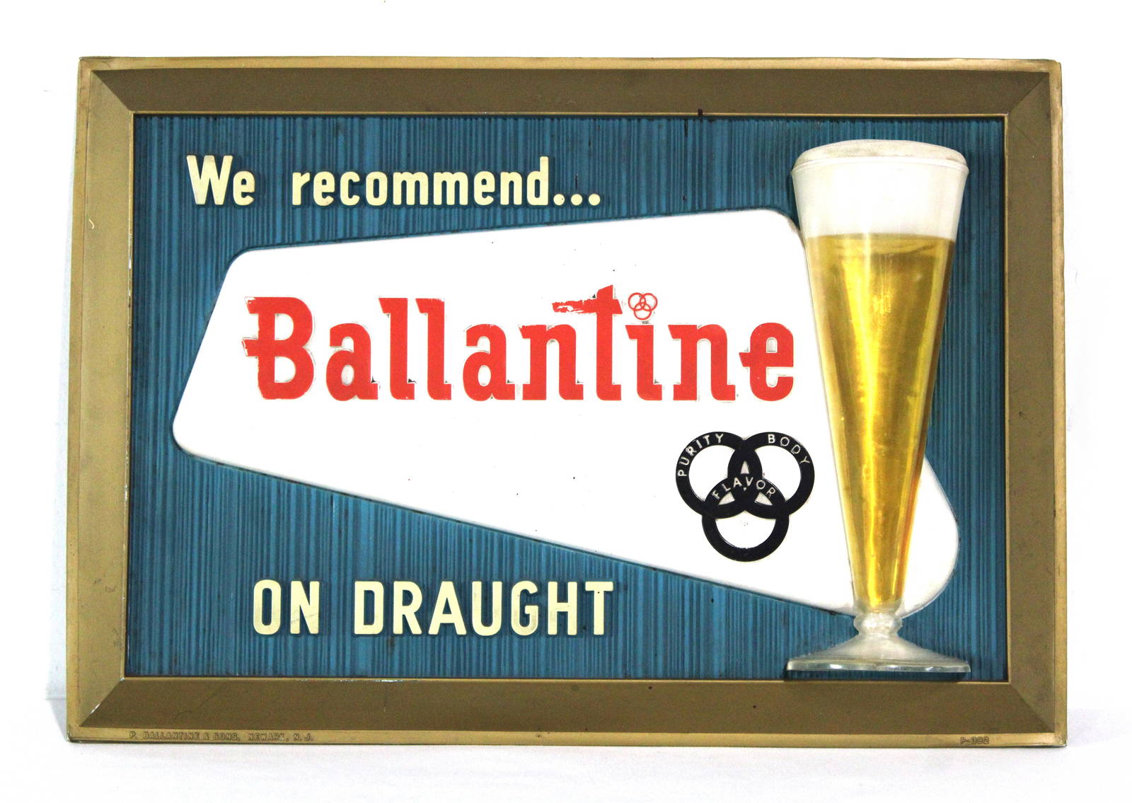 Ballantine Beer Celluloid Advertising Sign Auction