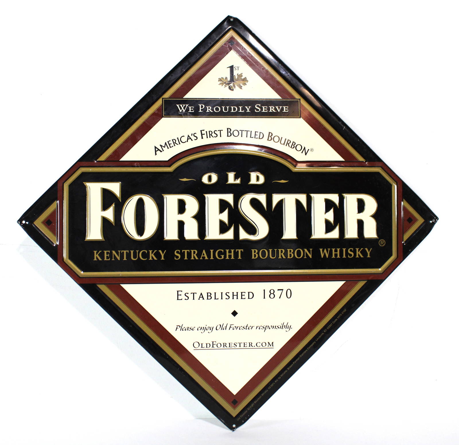 Old Forester Kentucky Bourbon Whisky Tin Tacker Sign Auction