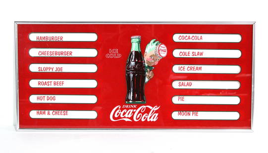Glass Coca Cola Menu Board Featuring Sprite Boy