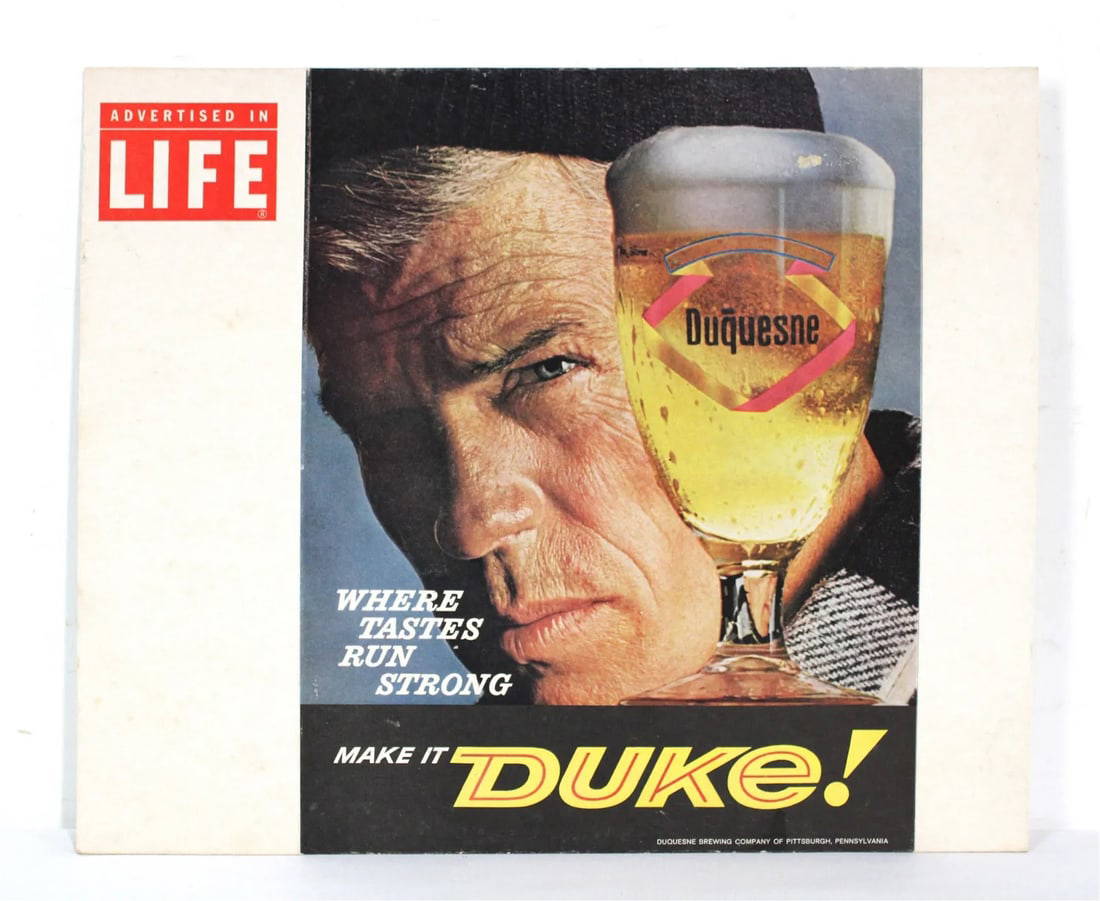 Duke / Duquesne Beer Nos Cardboard Advertisement Auction