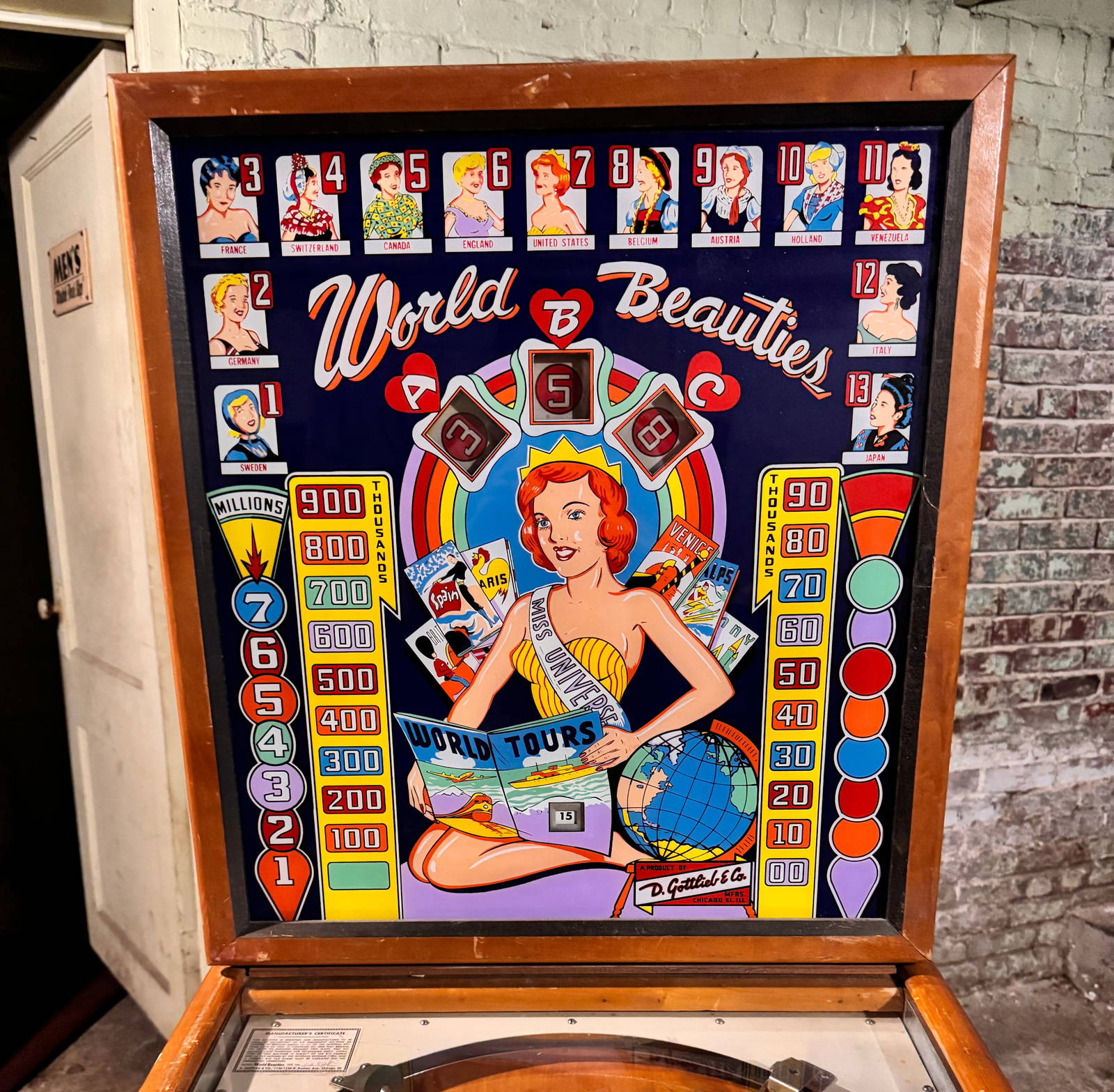 Gottlieb World Beauties Woodrail Pinball Machine, 1959 Auction