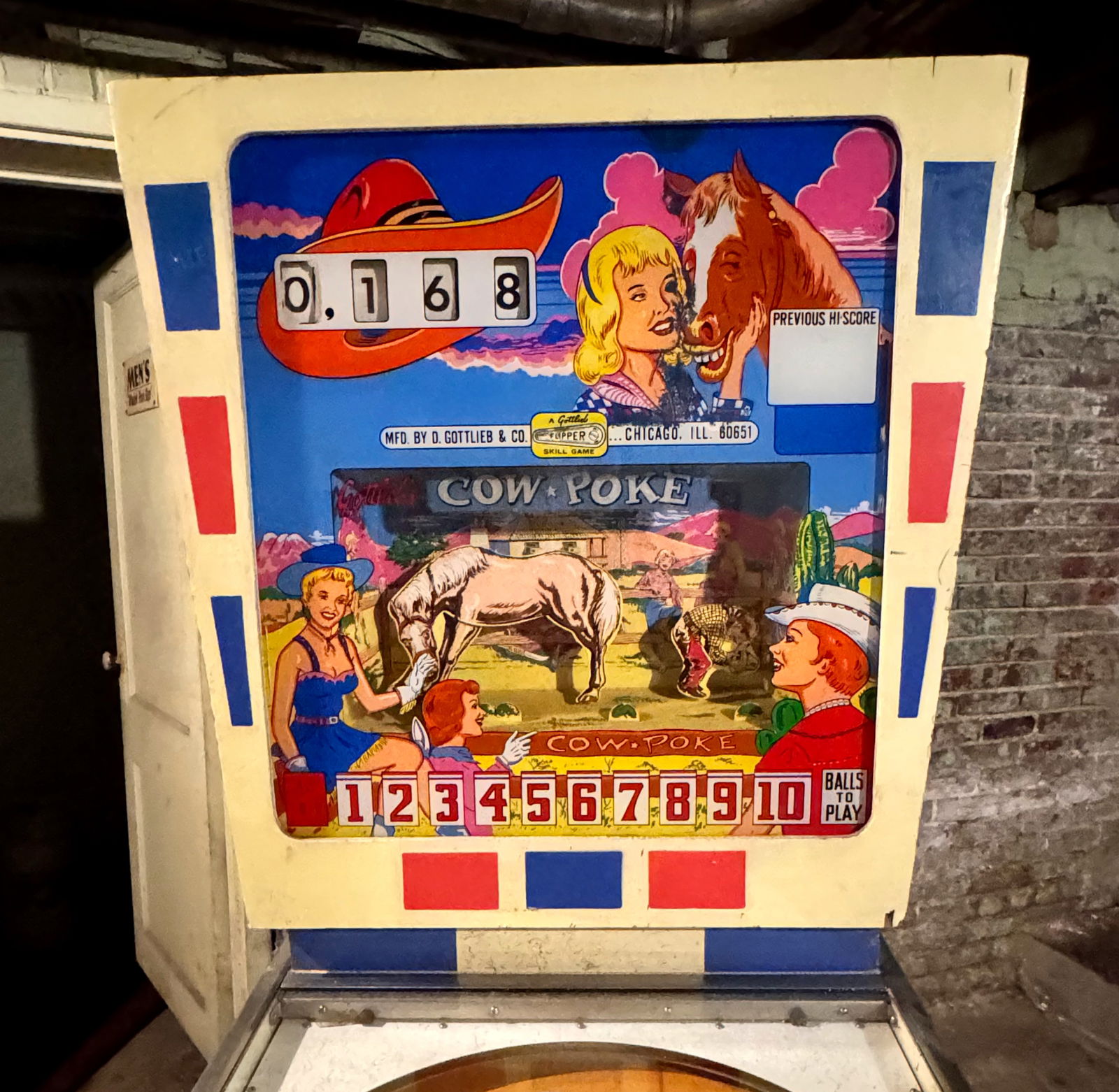 Gottlieb Cow Poke Woodrail Pinball Machine, Animated Backglass, 1965 ...
