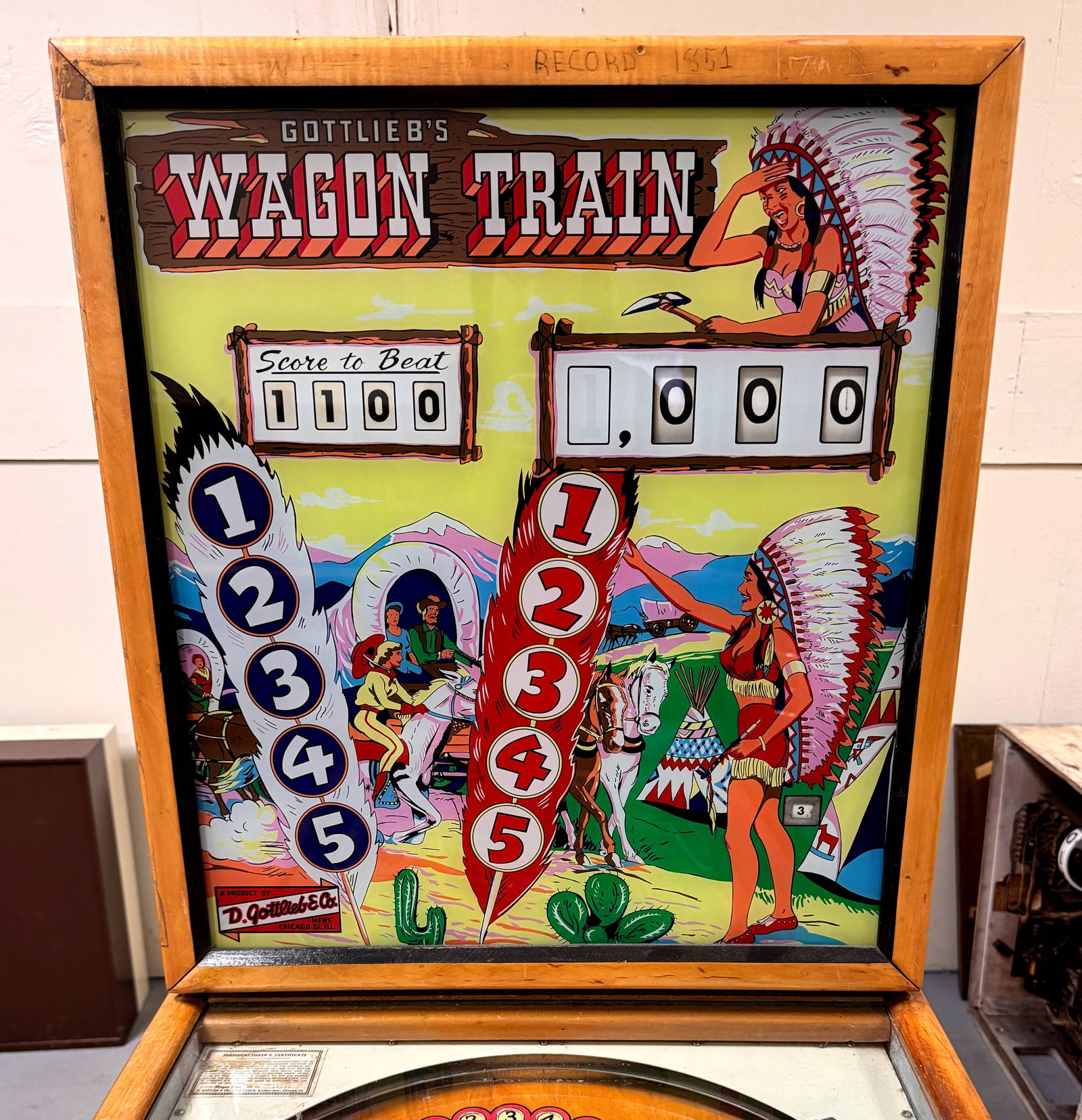 Gottlieb Wagon Train Woodrail Pinball Machine, 1960 Auction