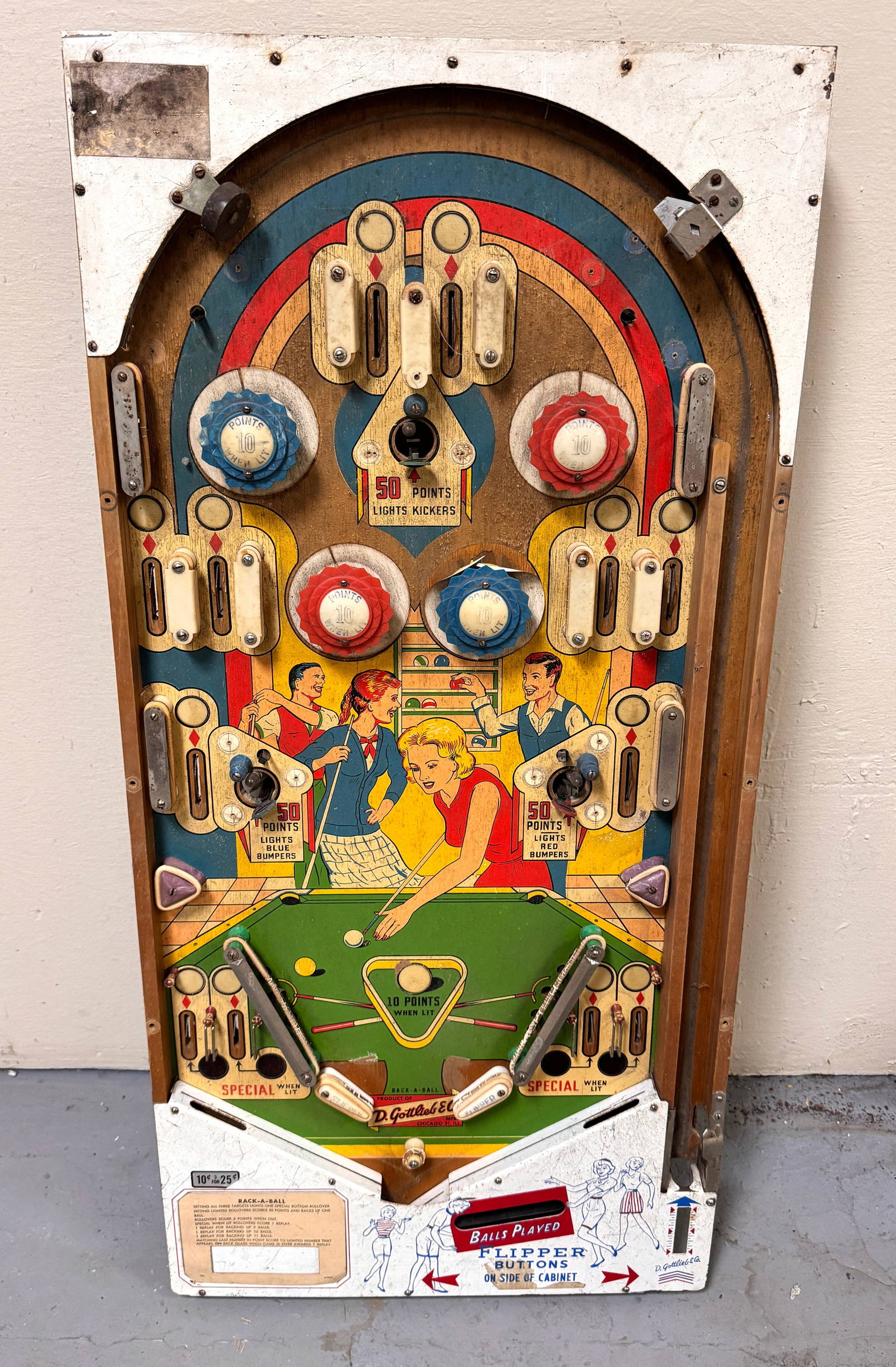 Gottlieb Rack-a-ball Populated Pinball Playfield Auction