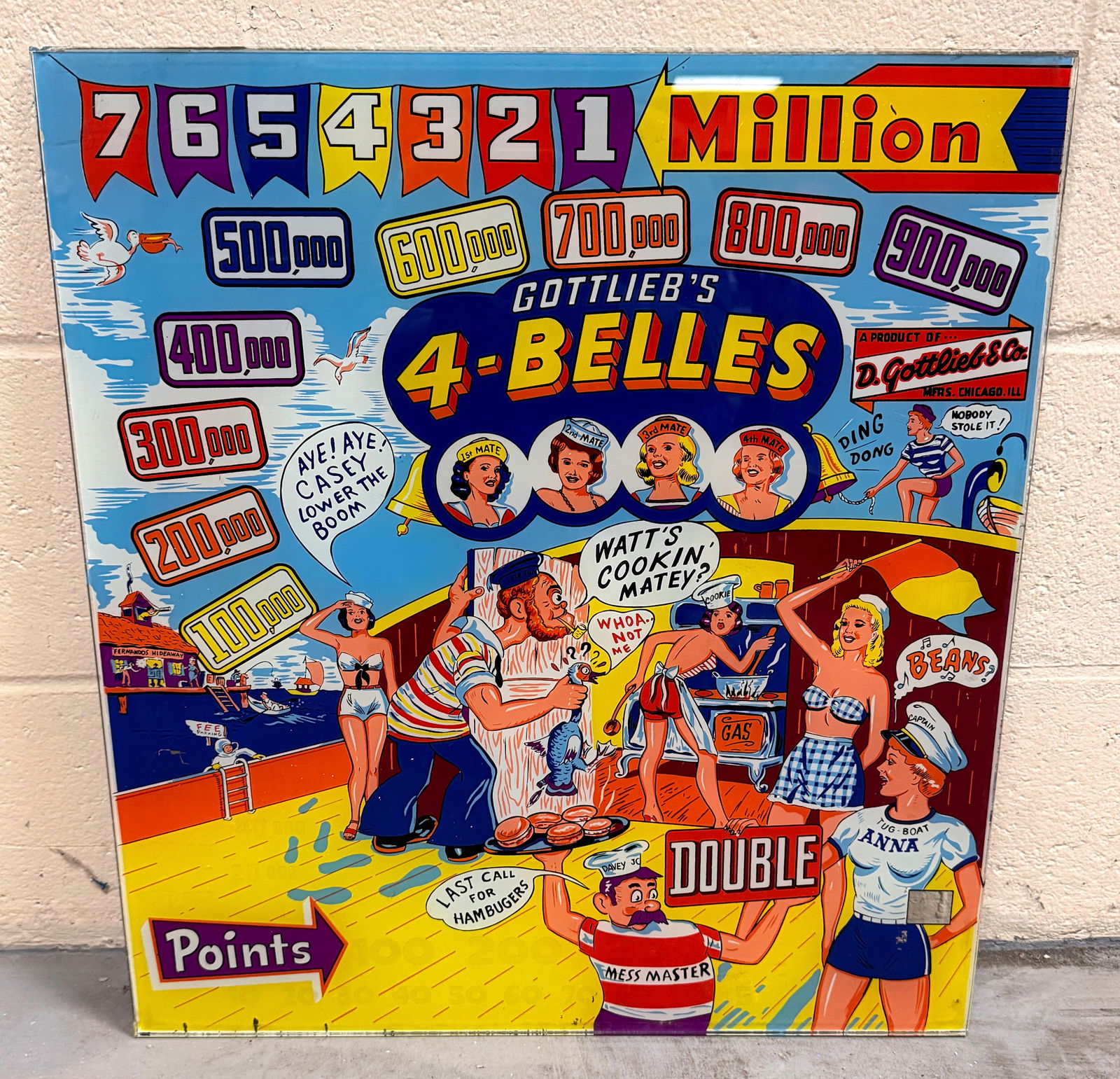 Gottlieb 4 Belles Pinball Backglass