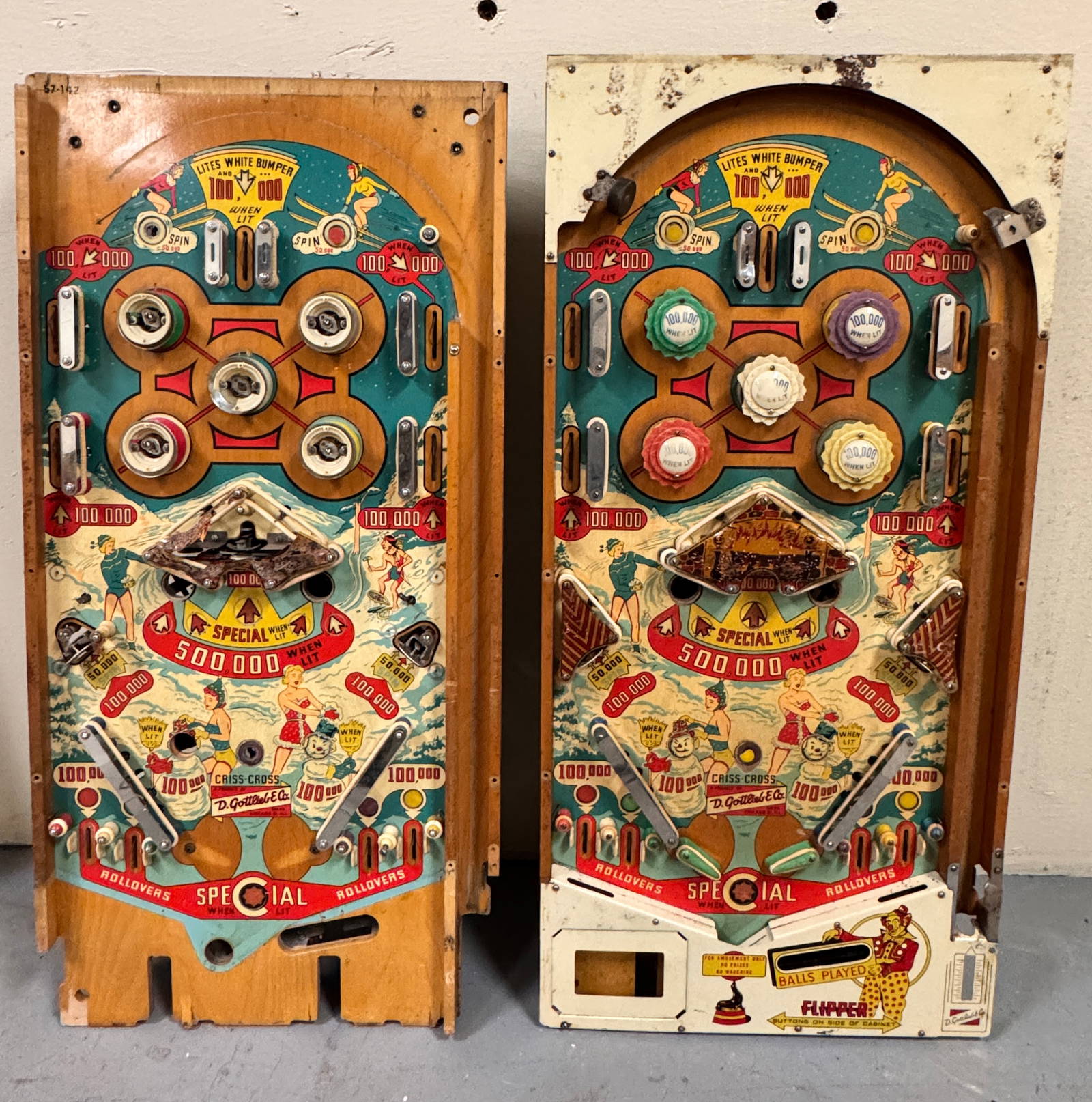 Pair Of Gottlieb Criss-cross Populated Pinball Playfields Auction