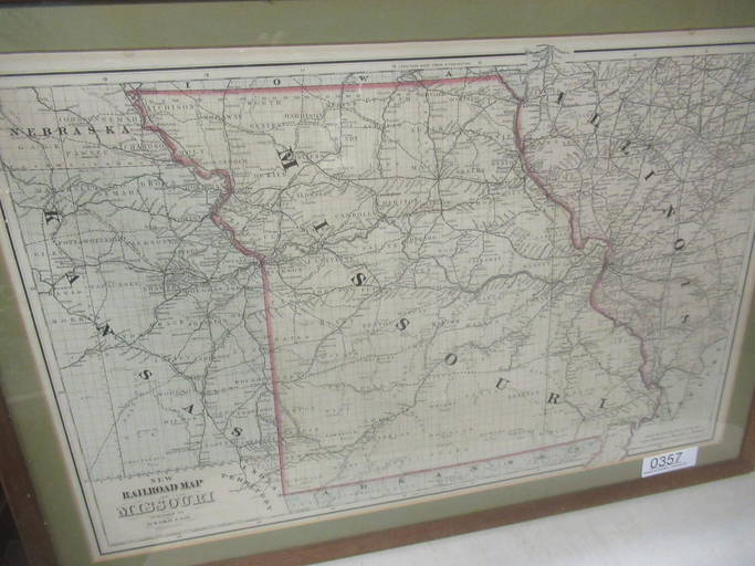 Framed Railroad Map Of Missouri Dated 1877