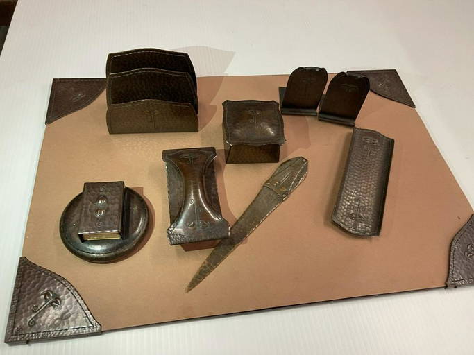 Roycroft Desk Set Incl. Bookends, Match Holder