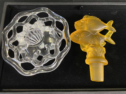 Steuben Crystal Double Fish Flower Block