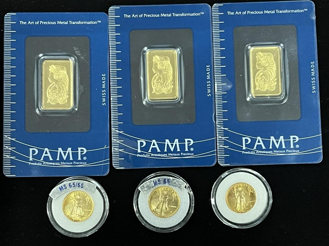 3 10g 999 Fine Gold Bars And 3 Gold Coins