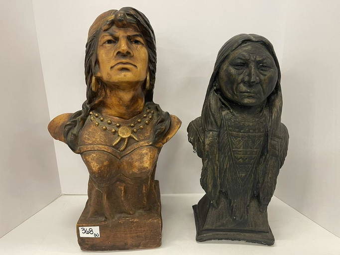 2 Plaster Sculptures Of Native American Chiefs