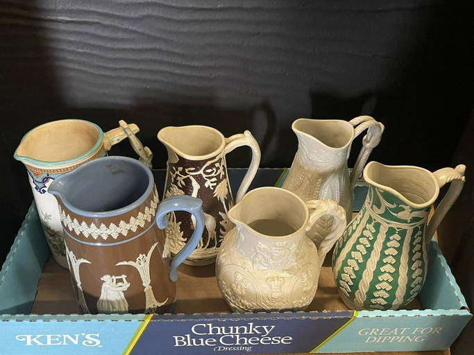 6 Early Decorated Pitchers incl Giraffe (#0657) on Aug 19, 2022 ...