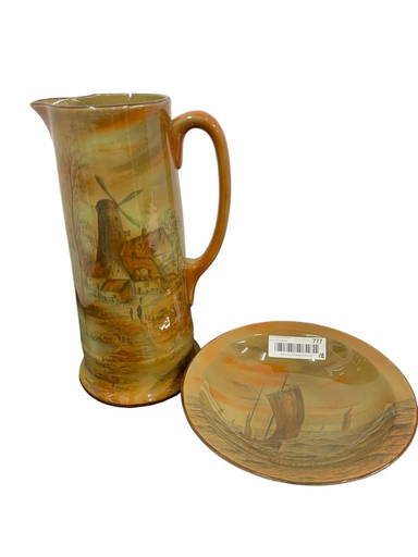 Buffalo Pottery "abino Ware" Bowl + Pitcher Signed