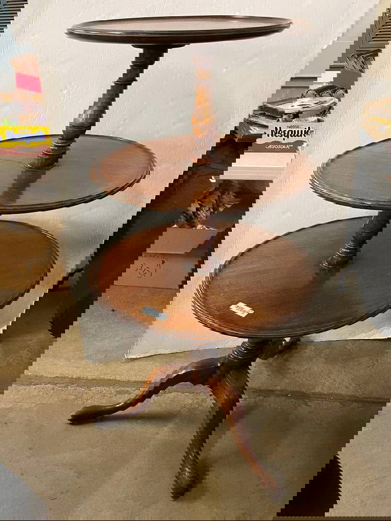 Antique 3-tier Table W/ Revolving Shelf Auction