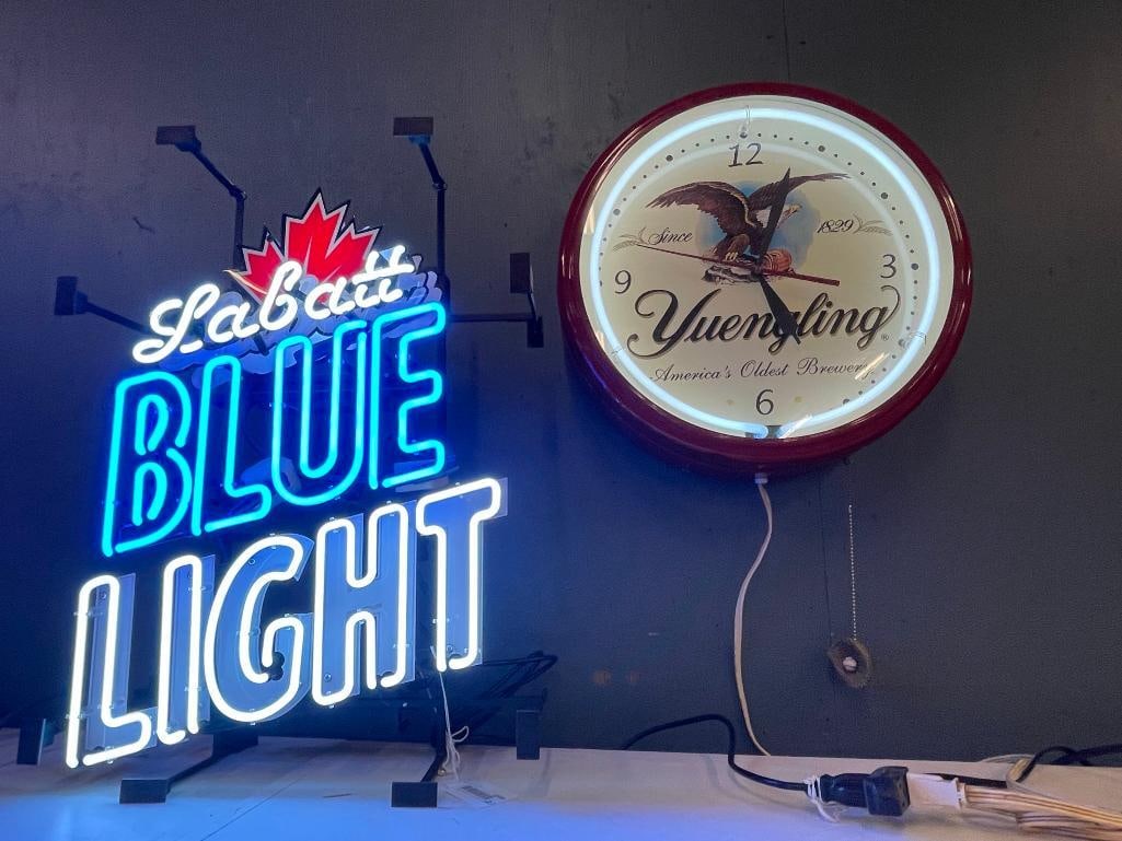 Yuengling Neon Clock & Labatt Blue Neon Auction