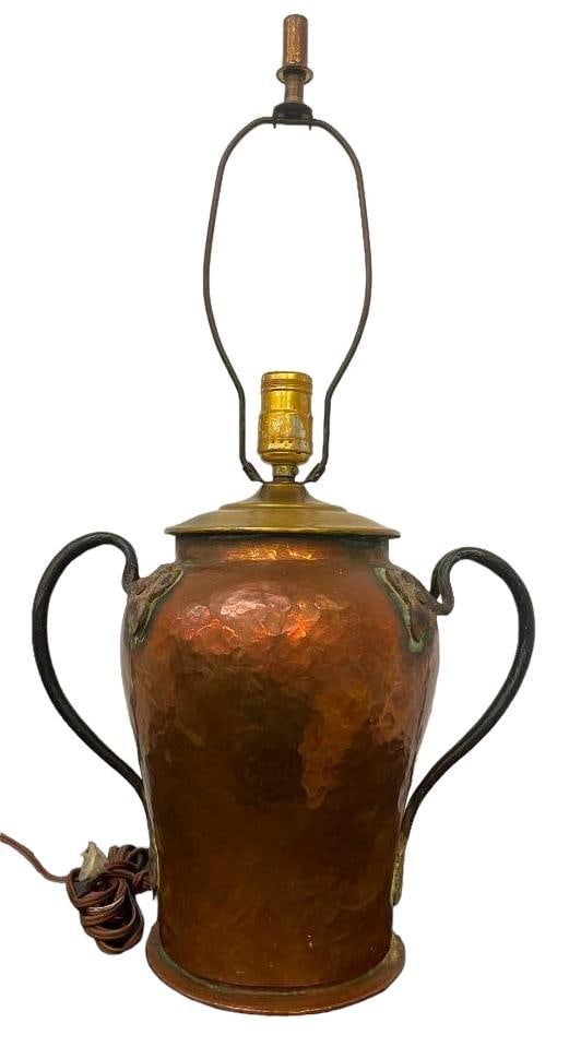 Hand Hammered Copper And Iron Handled Lamp Base Auction