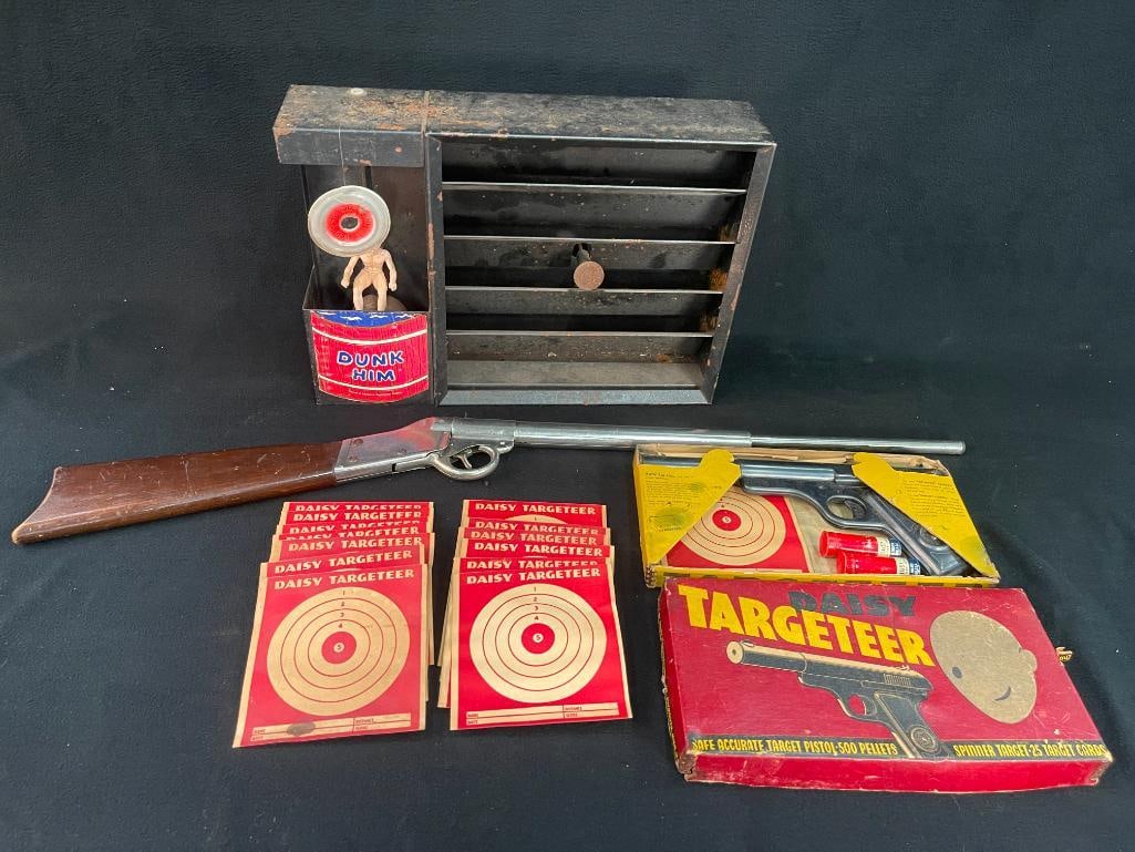 Daisy Targeter Pistol In Box, Targets, Trap And Daisy Rifle