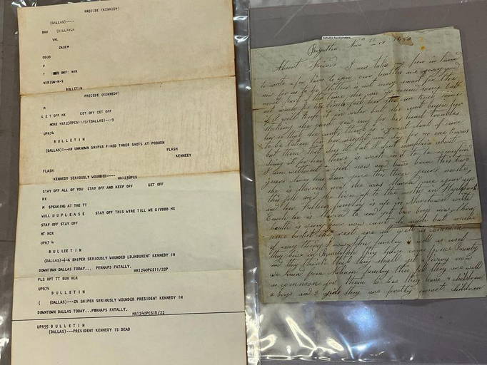 Teletype Regarding The Assassination Of President Kennedy And Early Letter Dated 1850.