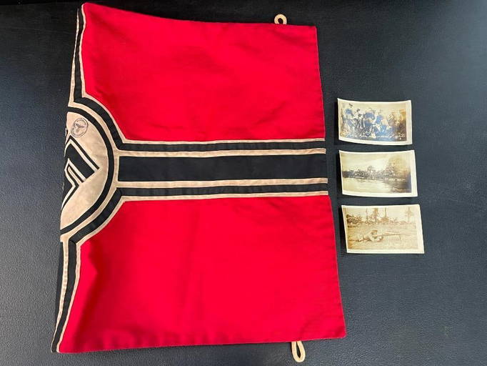 Ww2 German Battle Flag And Photos.