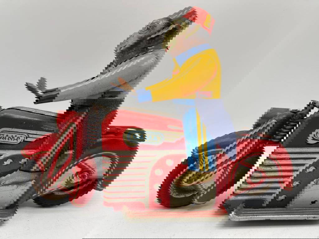 Gama Toys 125 Tin Lithographed Wind Up Monkey On Motorcycle Auction