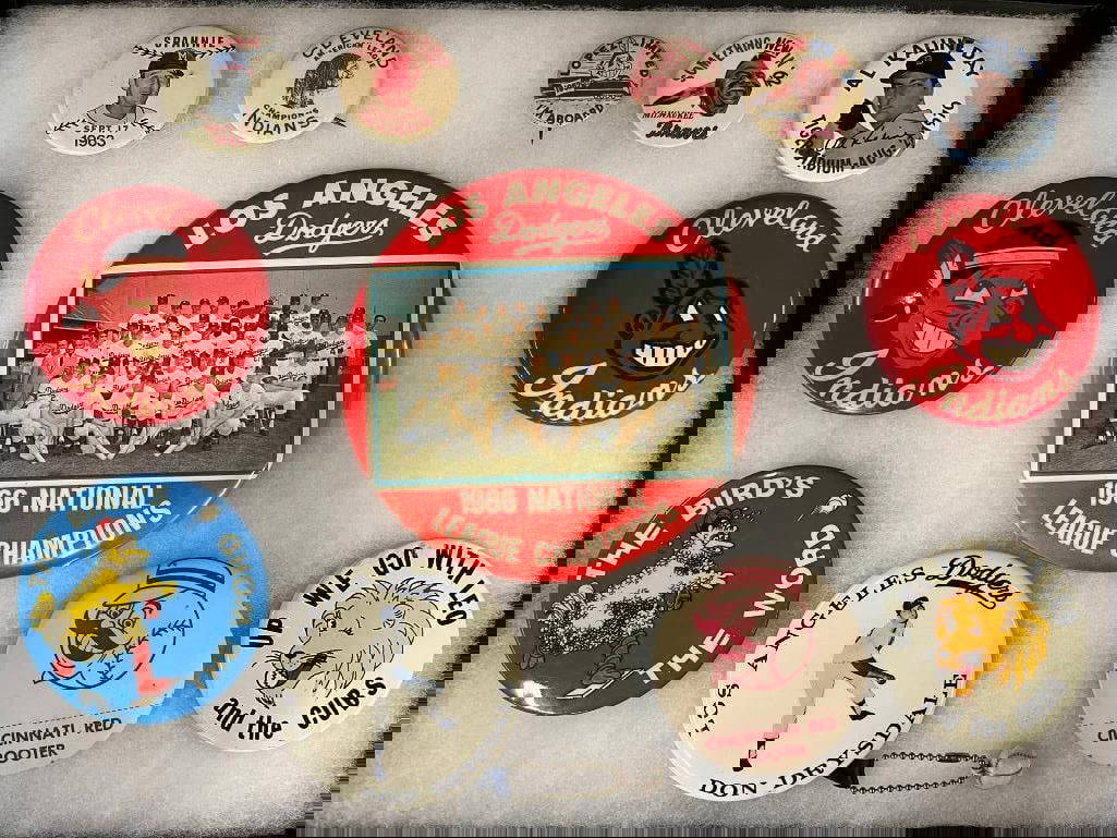 Vintage Lot Of Baseball Buttons, Indians, Dodgers And More Auction