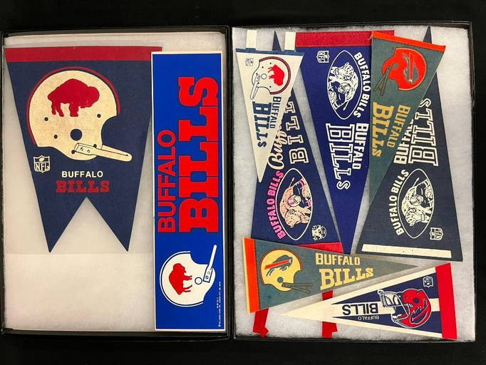 Vintage Group Of Buffalo Bills Small Pennants And Bumper Sticker