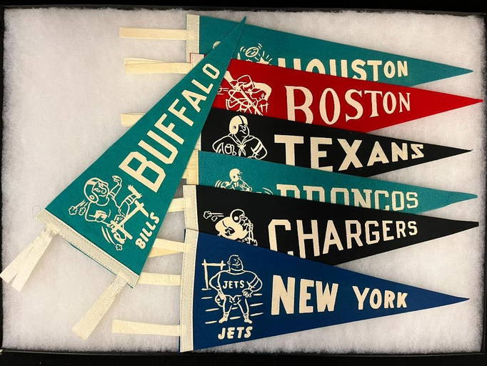 Vintage Group Of Nfl Football Small Pennants, Buffalo, Boston Houston Etc.