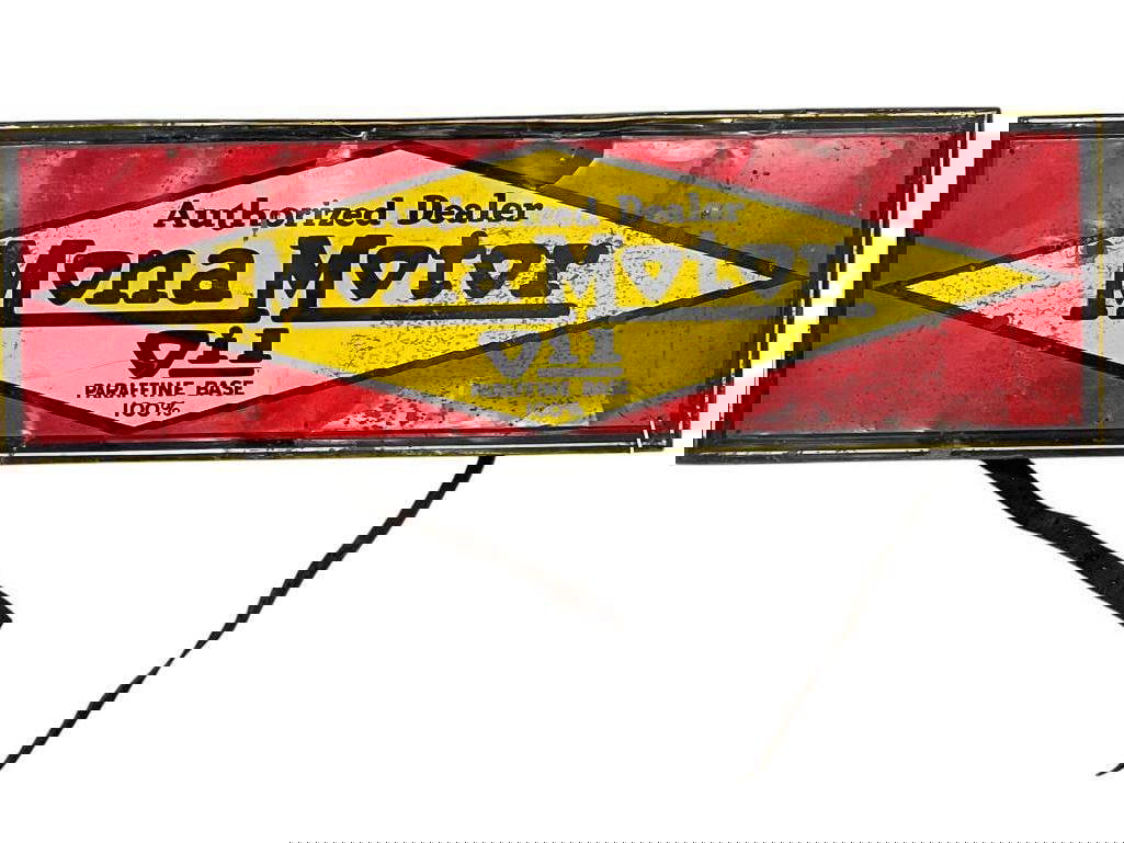 Mona Motor Oil Tin Advertising Sign With Leather Straps Auction