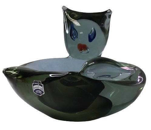 Antonio Da Ros Cenedese Murano Cat Sculpture Bowl