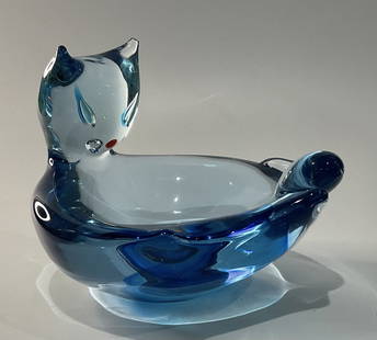 Antonio Da Ros Cenedese Murano Cat Sculpture Bowl