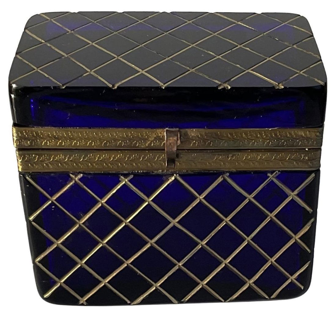 Murano Glass Royal Blue Decorative Box With Incised And Gilt Gold ...