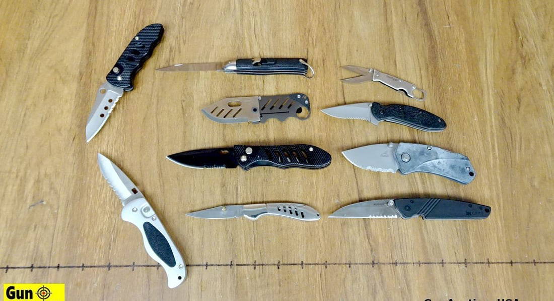 Columbia River, Kershaw, Boker, Knives Knives. Very Good . Lot Of 10; Assorted Folding Knives ...