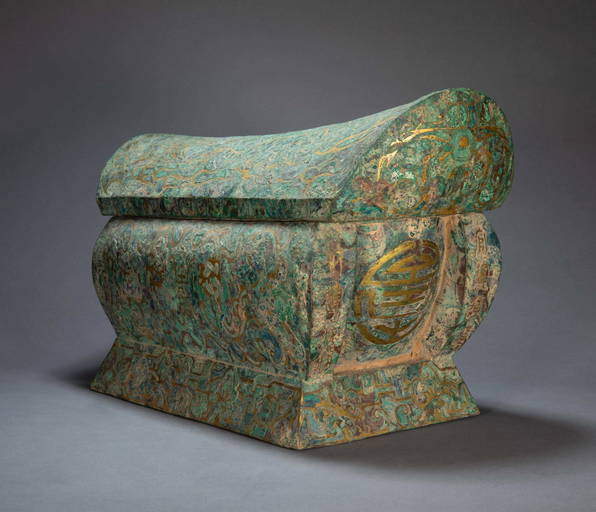 Ancient Chinese Bronze Relic Coffin Inlaid With Gold