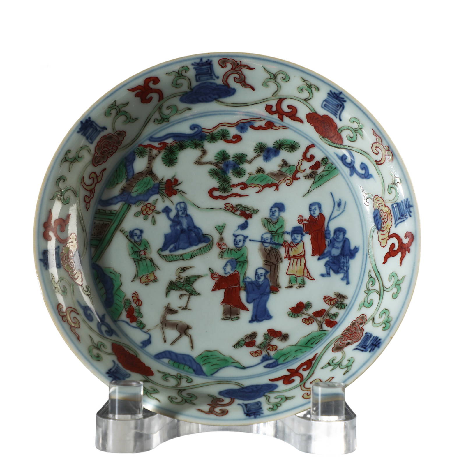 Ming Wanli Period Colorful Characters Story Plate Auction