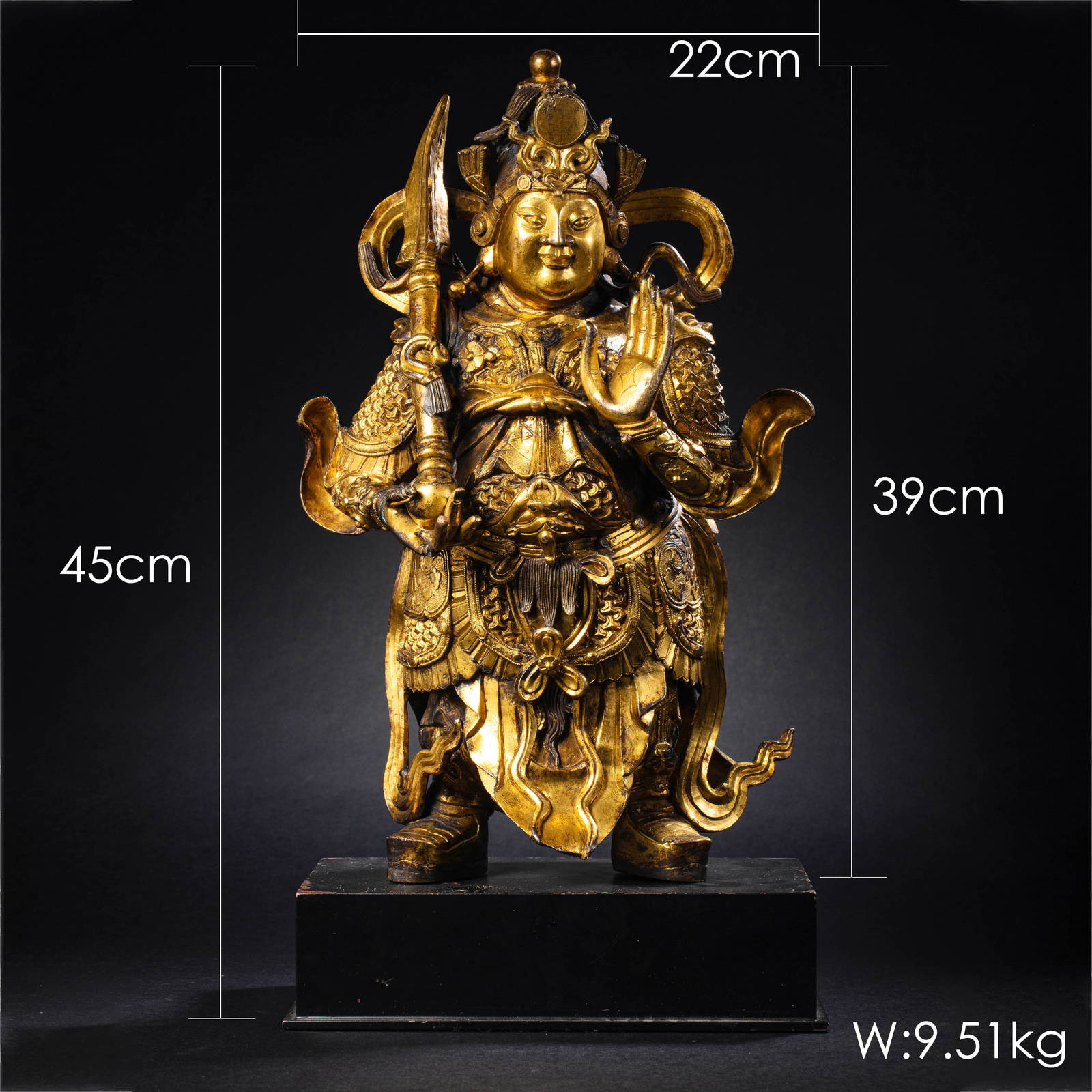 Chinese Ming Dynasty Gilded Guardian Standing Auction