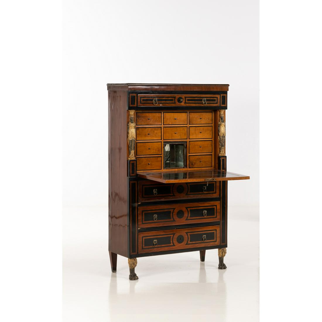 A Mahogany And Blackened Wood Secretary, Opening To Four Drawers And A ...
