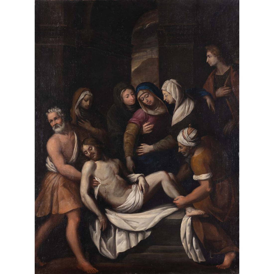 17th Century Roman School The Entombment Original Canvas Unframed Height : 130 Cm Width : 97 Cm ...