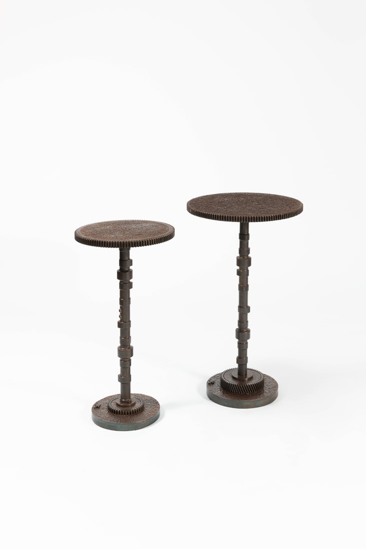 Jerome Abel Seguin (born 1950) Pair Of Pedestal Tables Iron Monogrammed ...