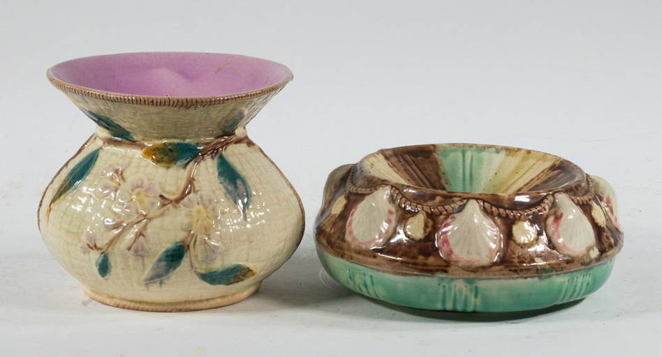 (2) Majolica Pottery Spittoons