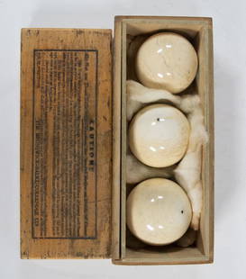 Ivory Billiard Balls (3) In Brunswick Balke Collender D