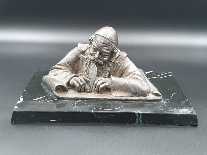 Sculpture Of A Rabbi Writing A Sefer Torah. Marble