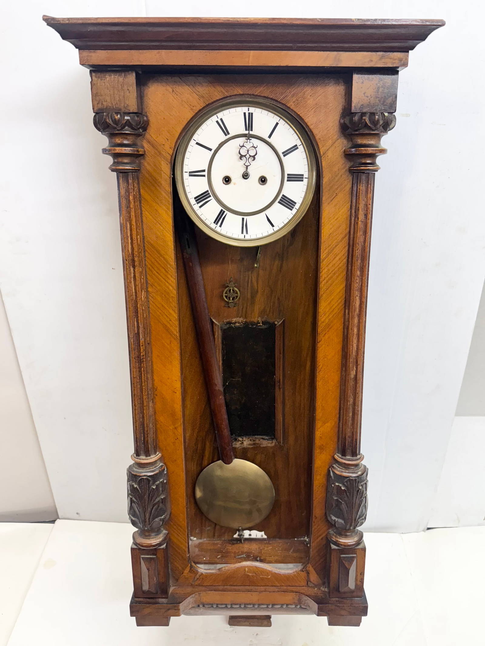 Antique Wood Large Weighted Wall Clock Auction