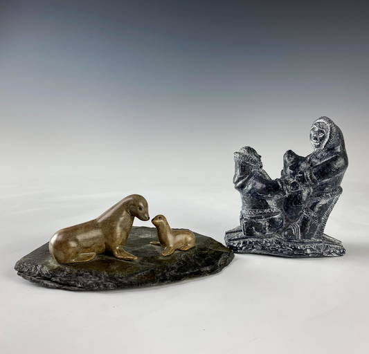 Inuit Indian Carved Stone Seal & Eskimo Sculptures